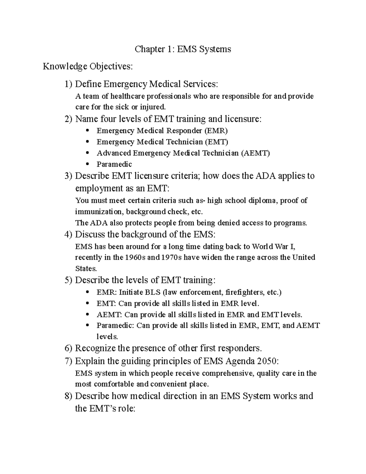 Chapter 1: Emergency Medical Services (EMS) Systems Overview and ...