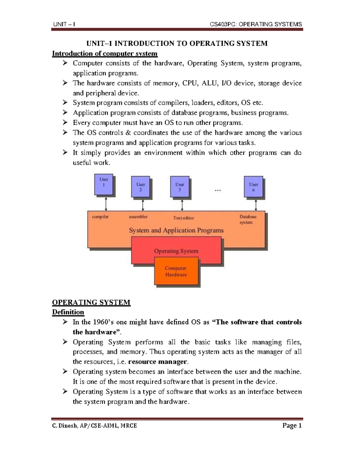 OS Notes - Unit-1 - UNIT–1 INTRODUCTION TO OPERATING SYSTEM ...