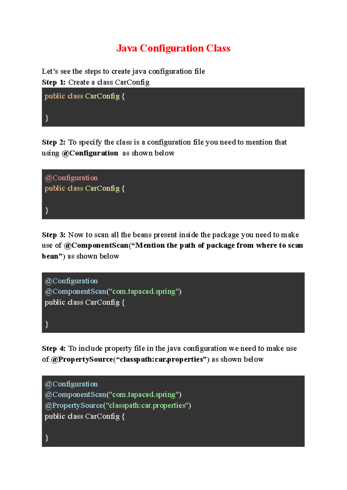 Java Configuration Class: Steps to Create a Config File - Studocu