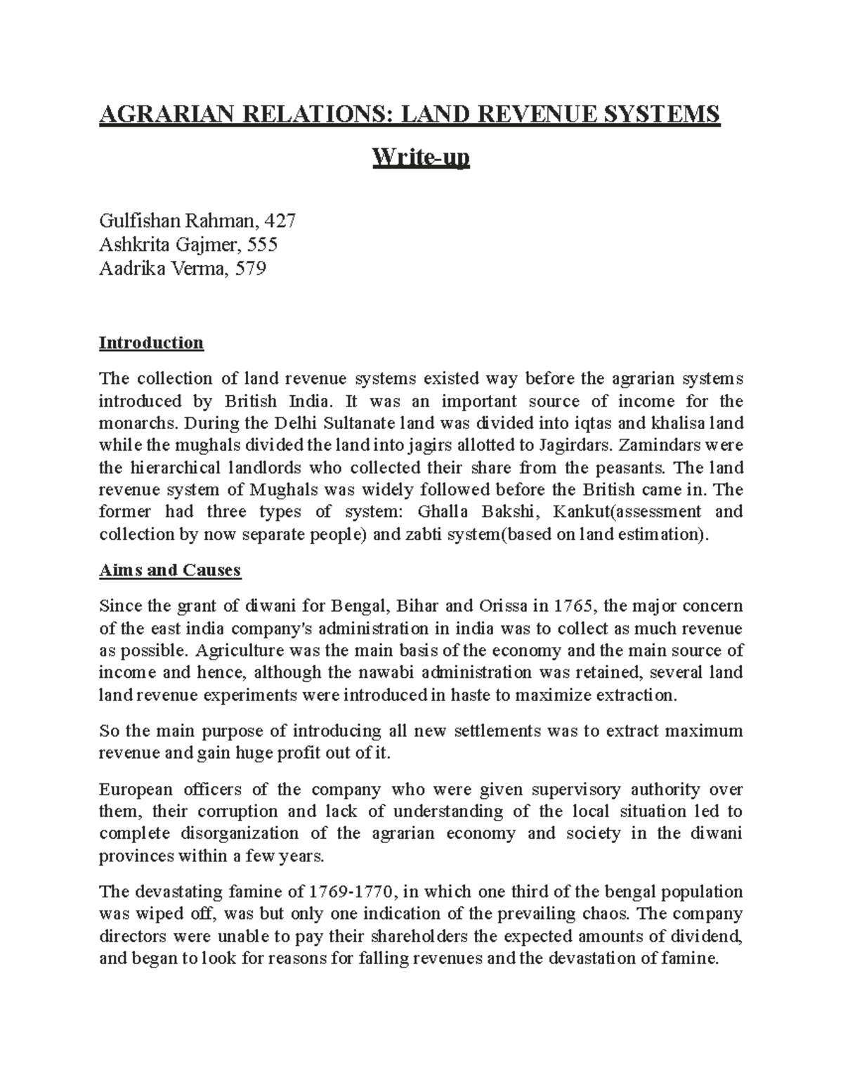 Land Revenue Settlement: Historical Overview and Analysis - Studocu
