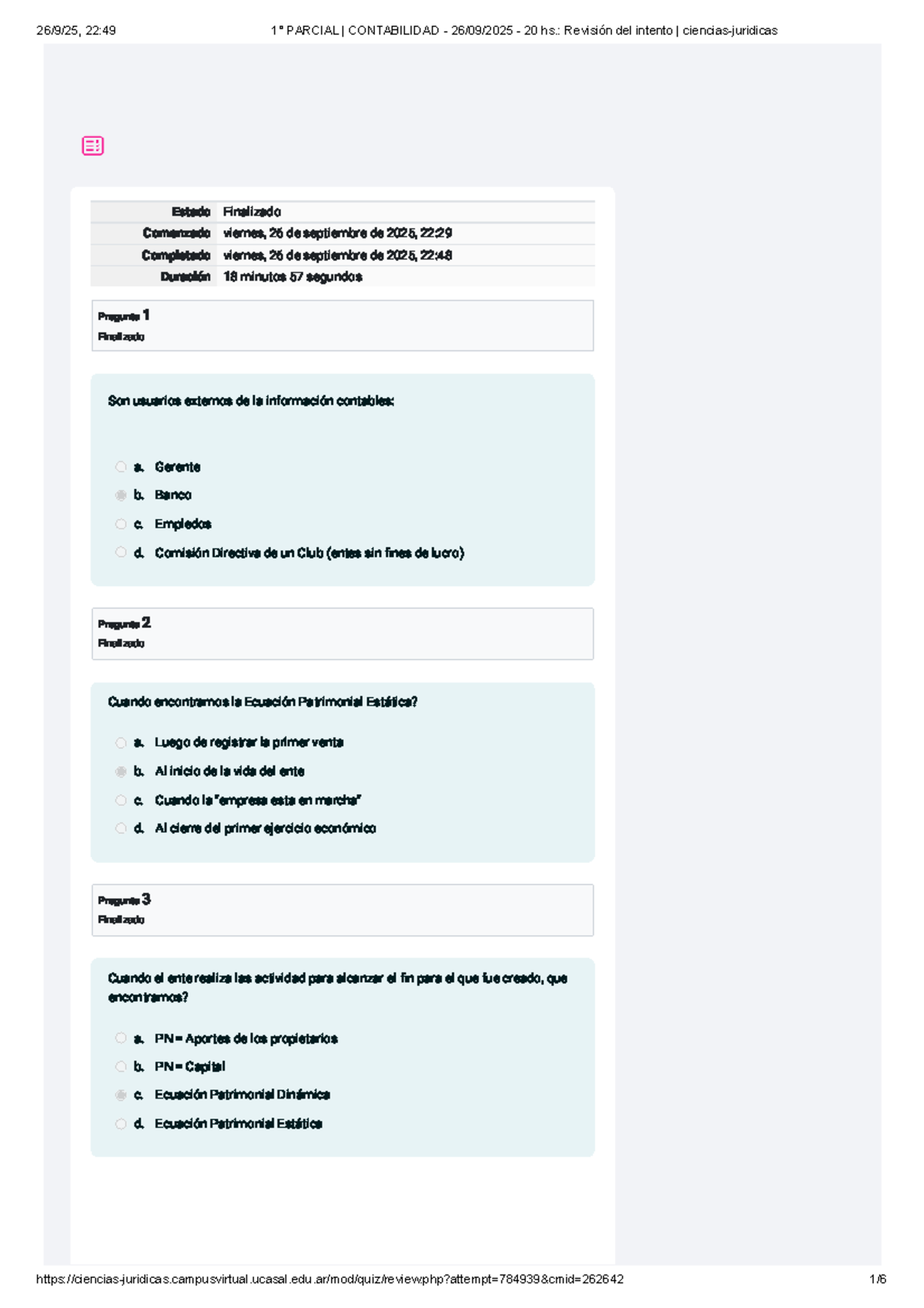 1° Parcial Contabilidad 22:49 - Revisión de Preguntas y Respuestas - Studocu