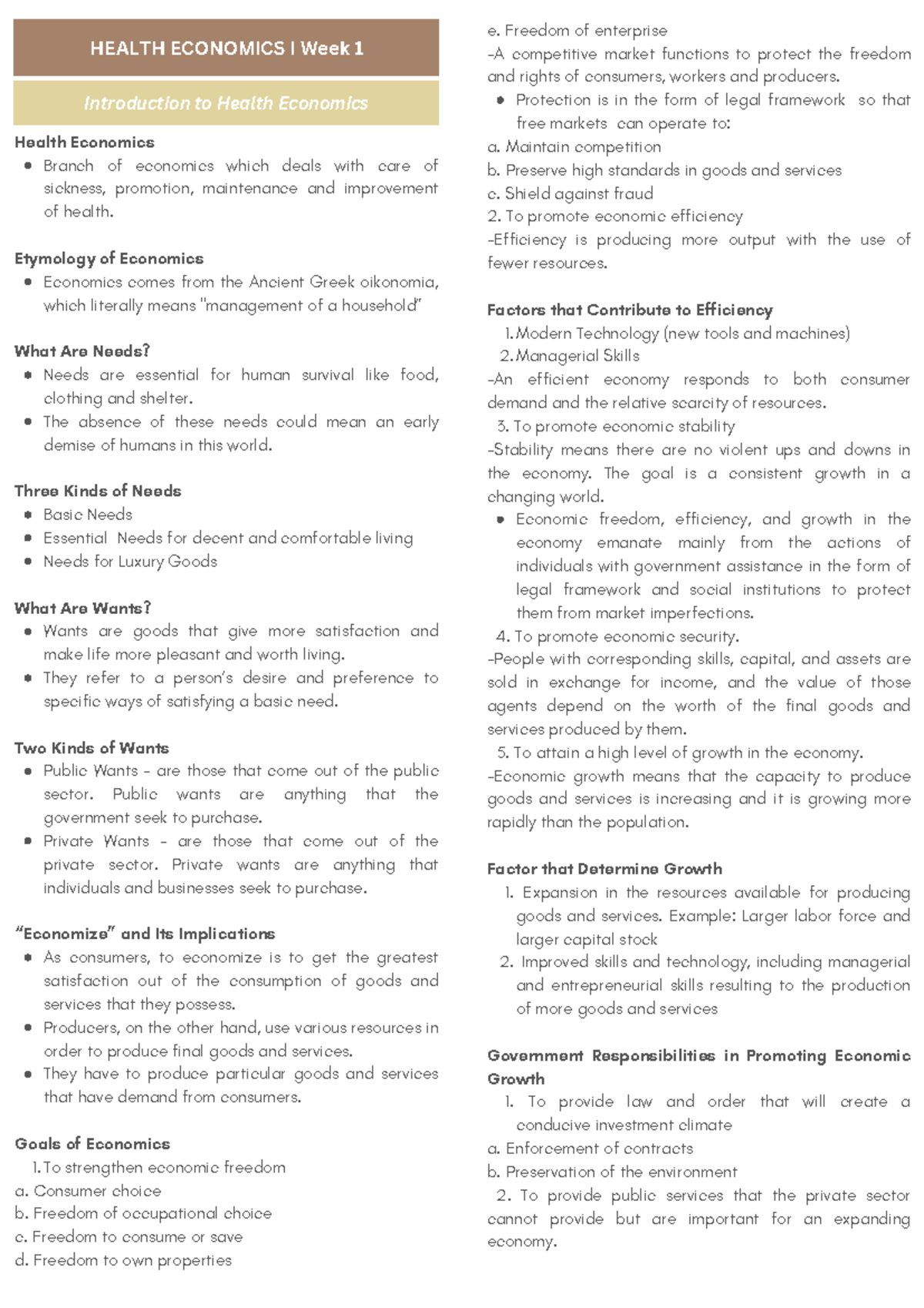 HEALTH ECONOMICS I Prelim Reviewer: Key Concepts and Analysis - Studocu