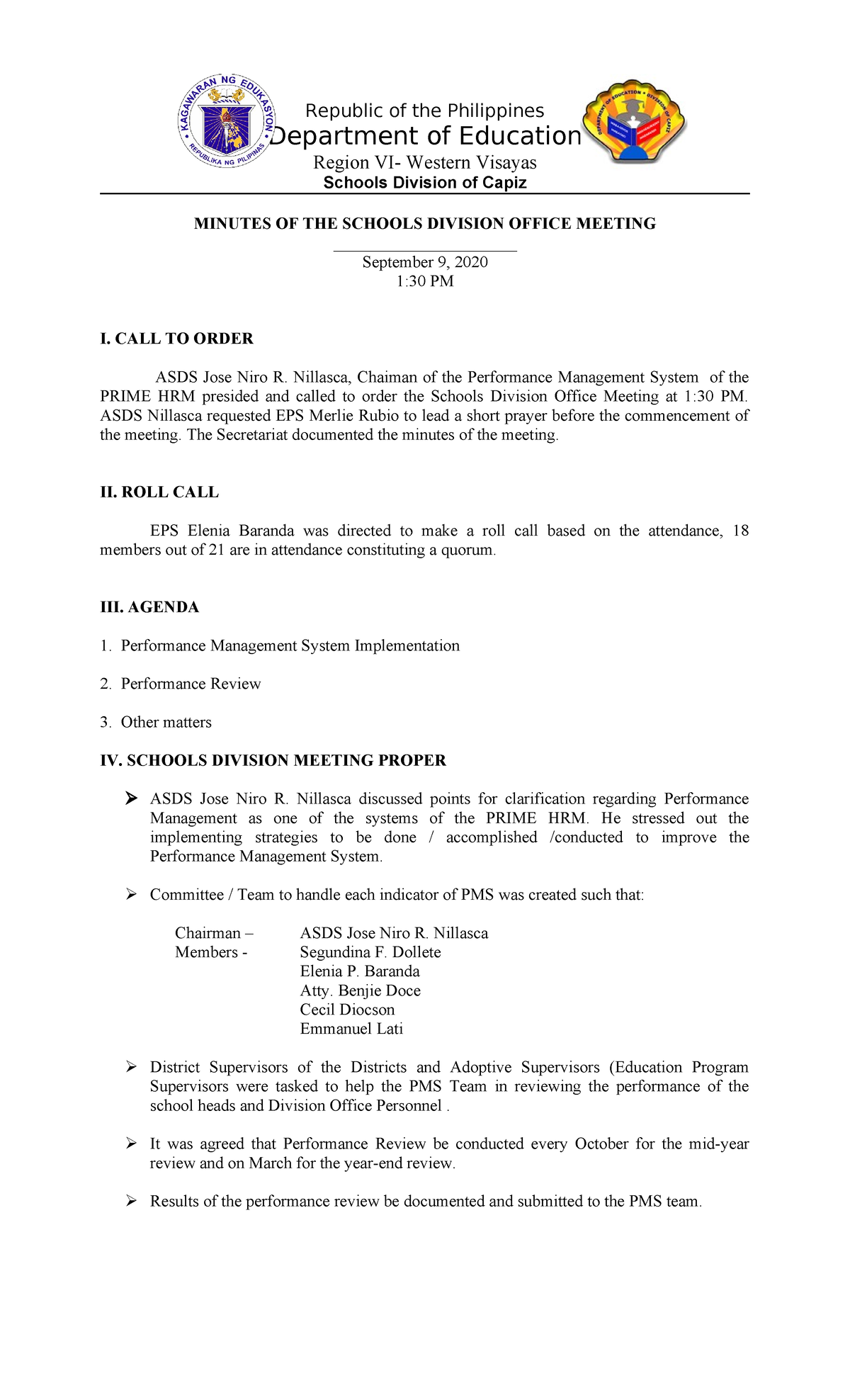 Minutes of Schools Division Office Meeting - Sept 9 & Apr 19, 2020-21 ...