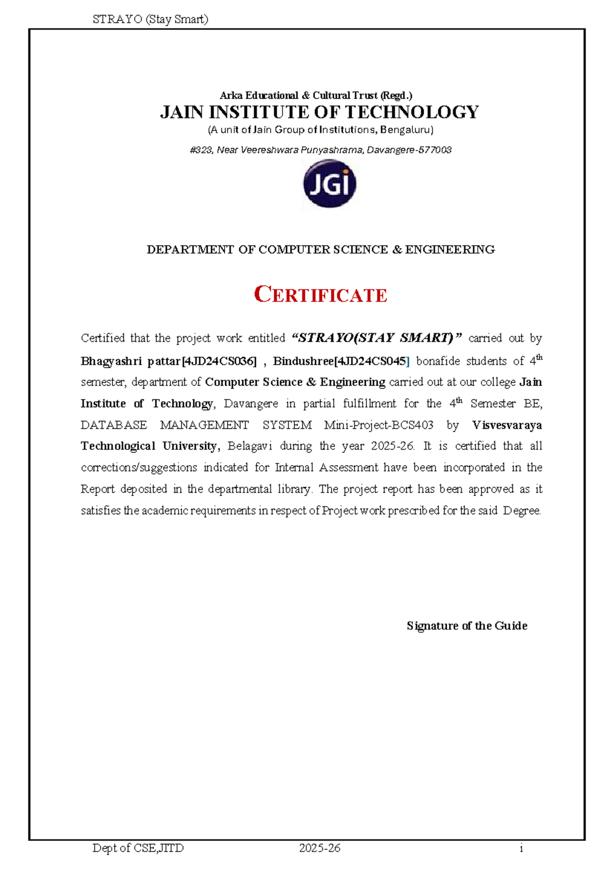 STRAYO (Stay Smart) Hostel Management System Project Report - CSE 4th ...