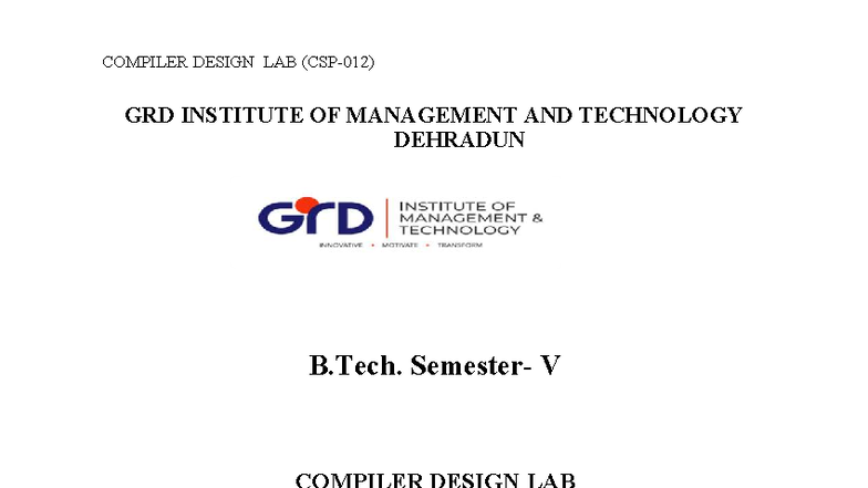 COMPILER DESIGN LAB - Practical Experiments and C Programs - Studocu