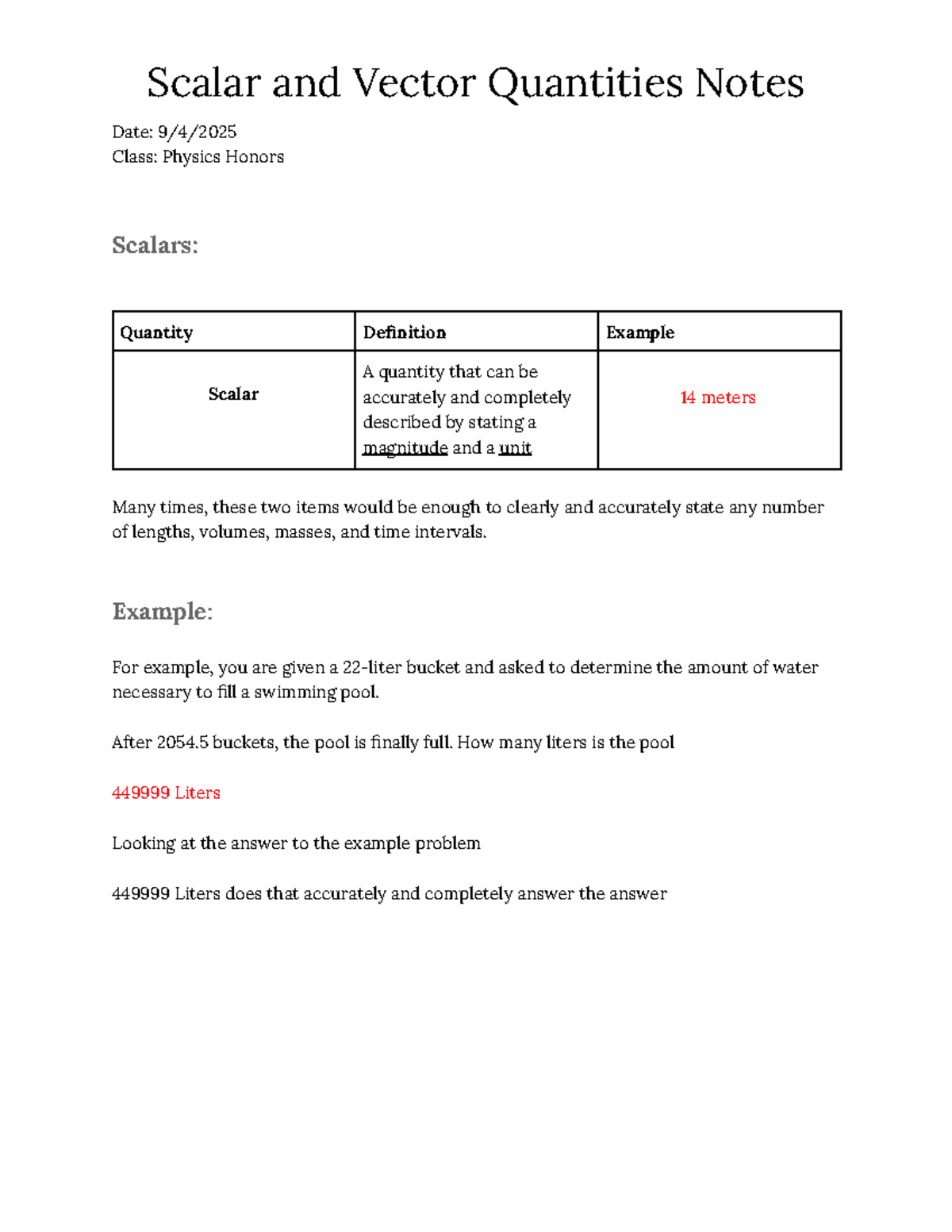 Physics Honors Scalar and Vector Quantities Notes - Studocu