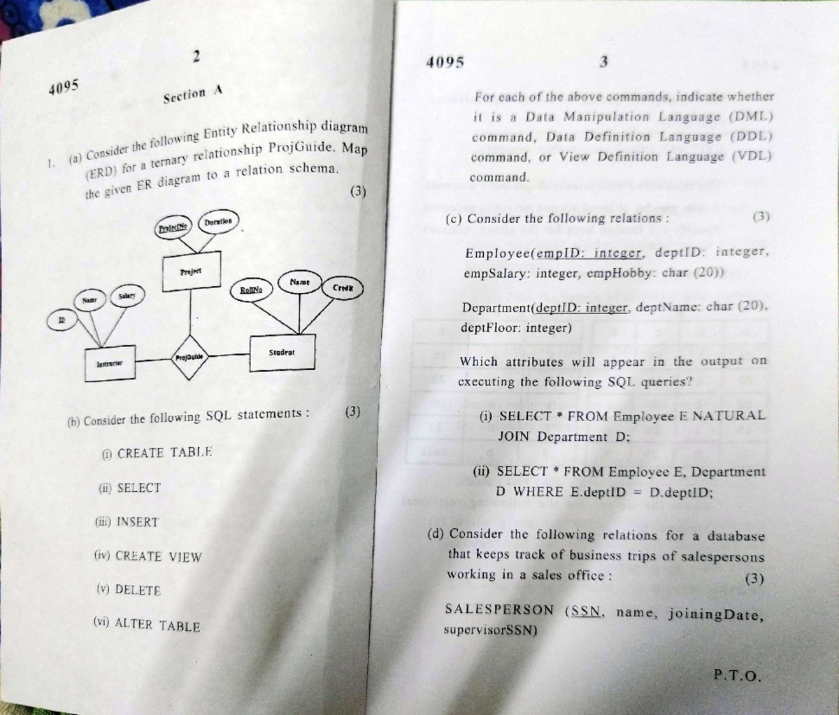 Bsc cs DBMS pyq - Pyqs - 2 4095 3 5 Section A For each of the above commands, indicate whether ...