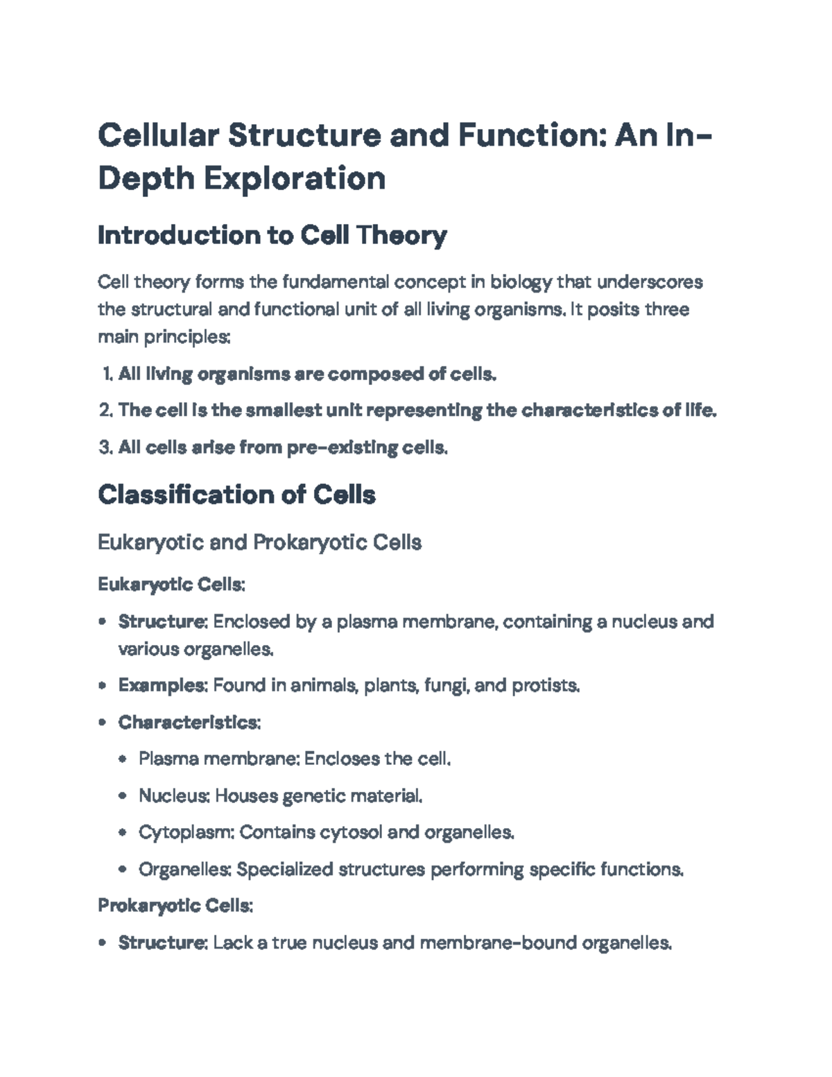 Final Exam Review: Cellular Structure and Function (BIO101) - Cellular ...