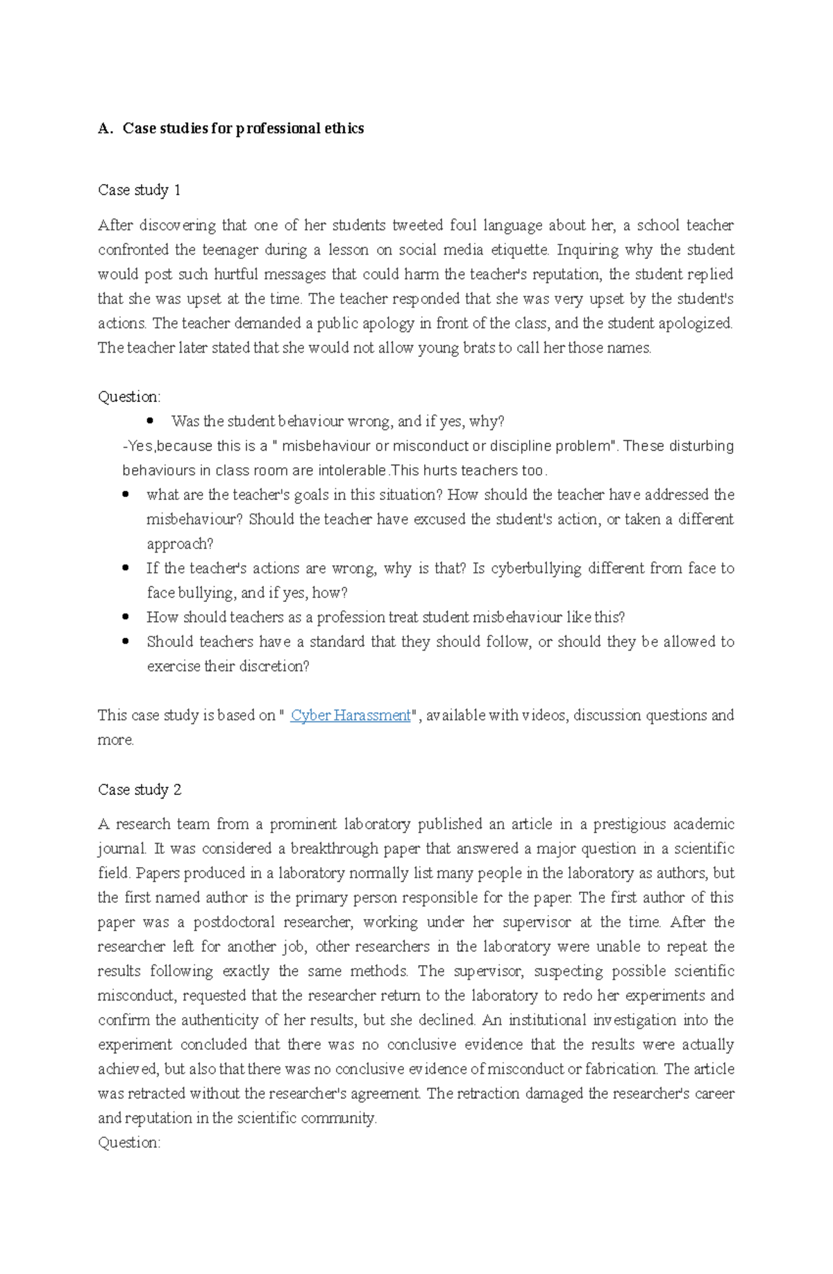 Case%20studies%20thc%206-7 - A. Case studies for professional ethics ...