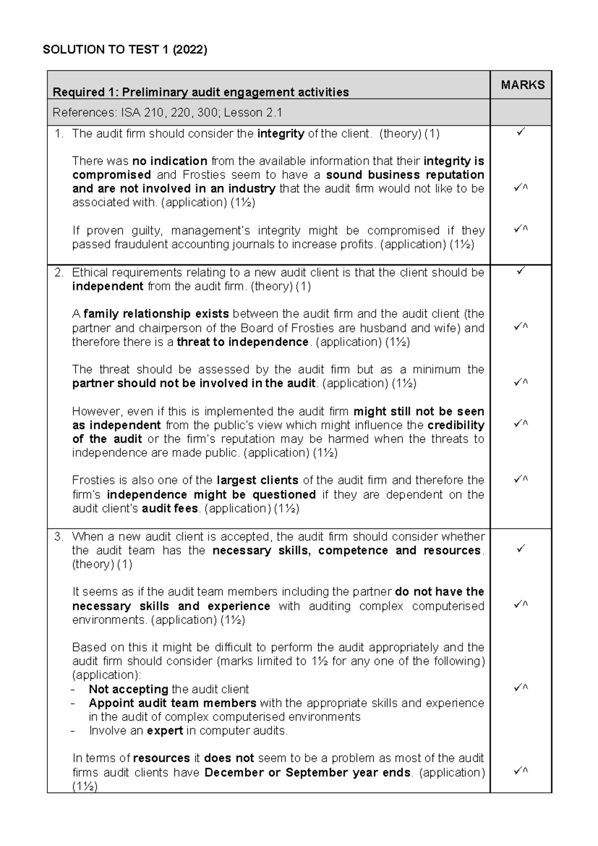 AUE3761 Test 1 Solutions and Inherent Risk Assessment (2022) - Studocu