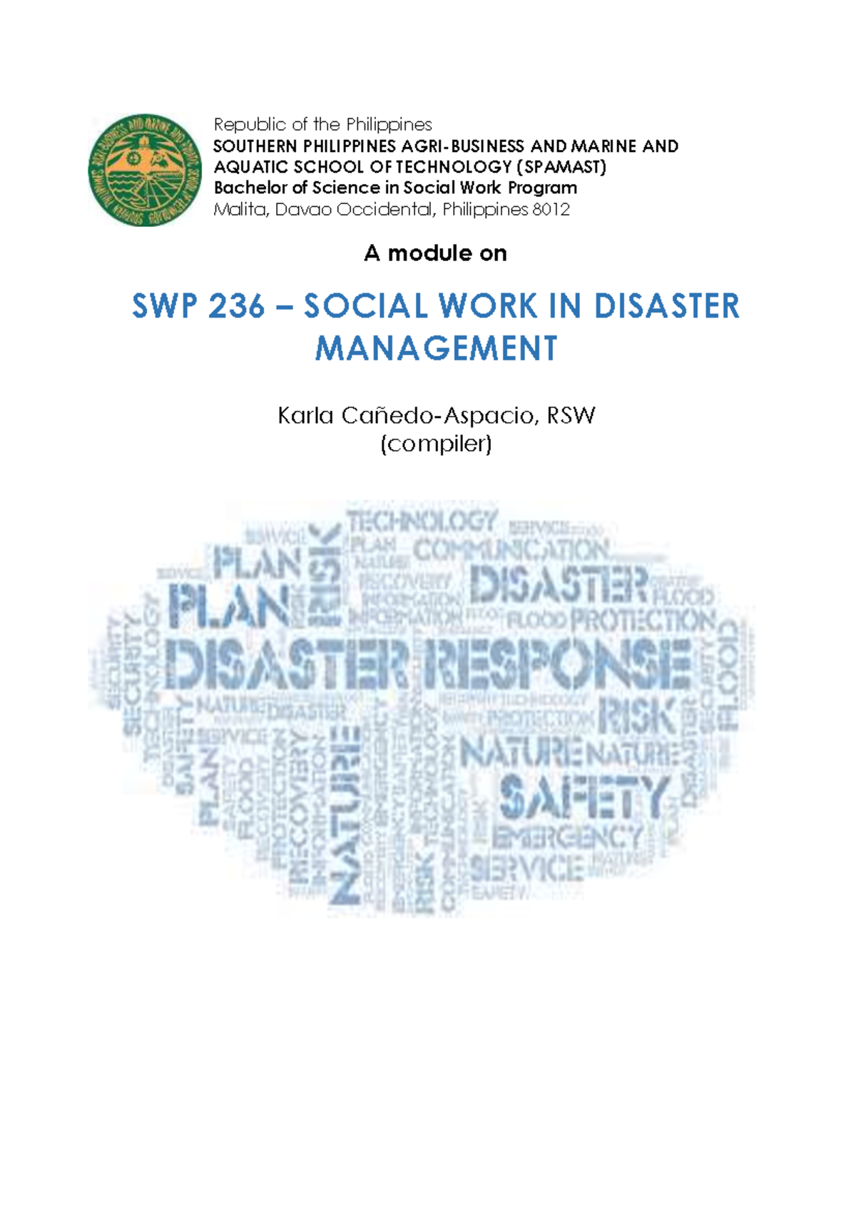 SWP 236: Social Work in Disaster Management Module Overview - Studocu