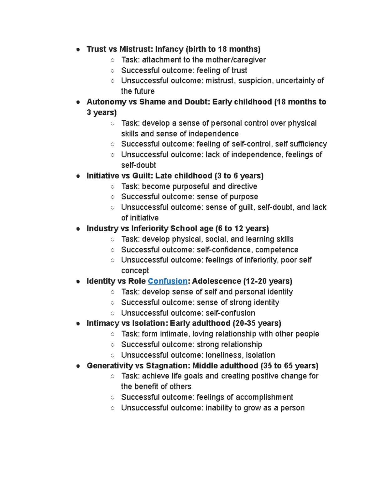 Psychosocial and Cognitive Development Stages (Trust vs Mistrust) - Studocu