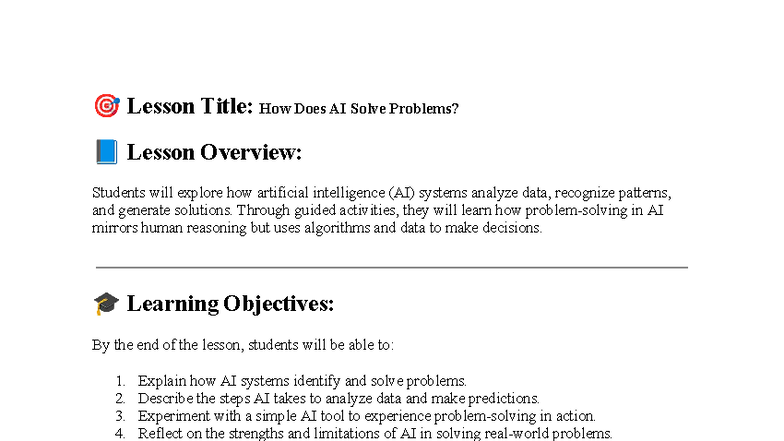 Lesson Overview: How AI Solves Problems (AI 101) - Studocu