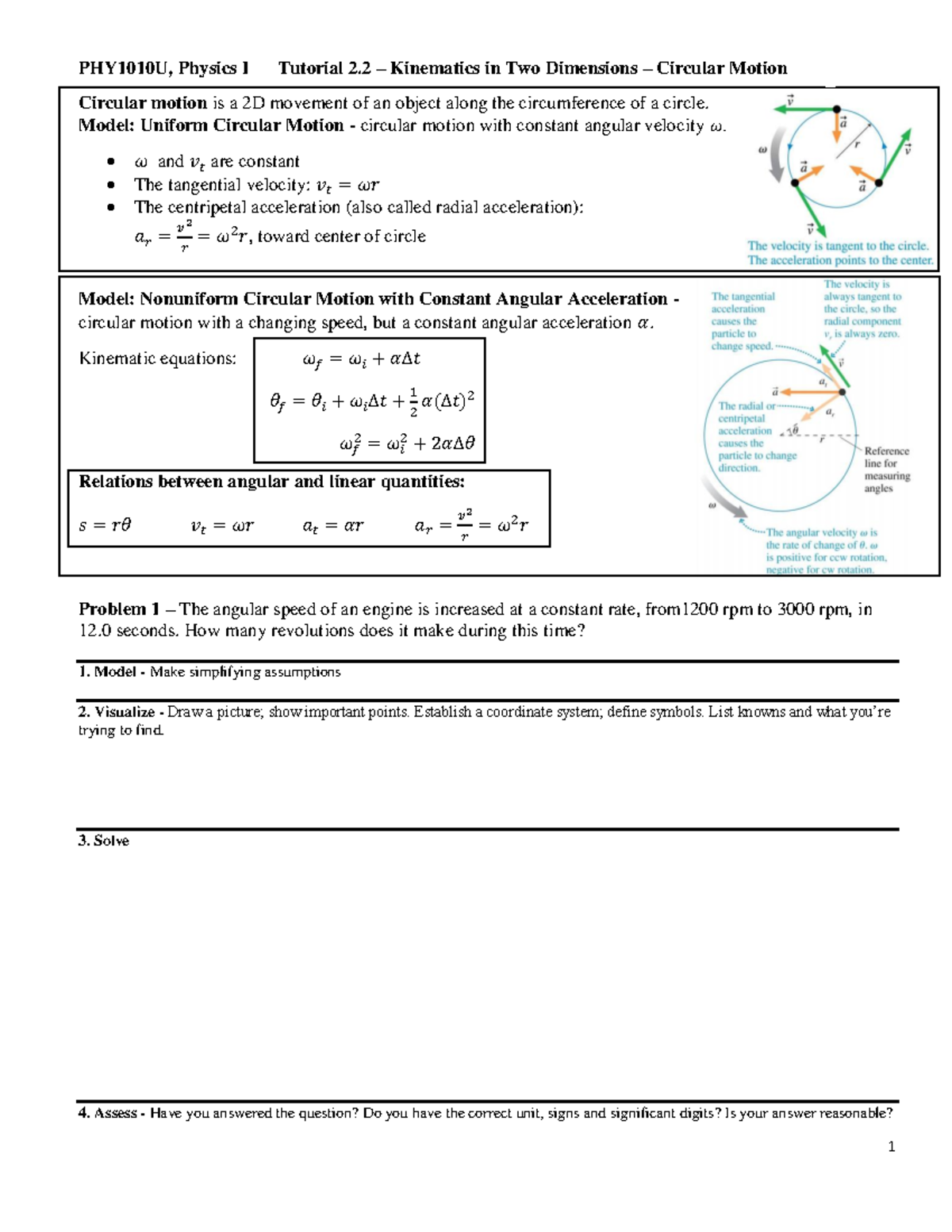 PHY1010U Final Exam Tutorial 2: Circular Motion Concepts and Problems ...