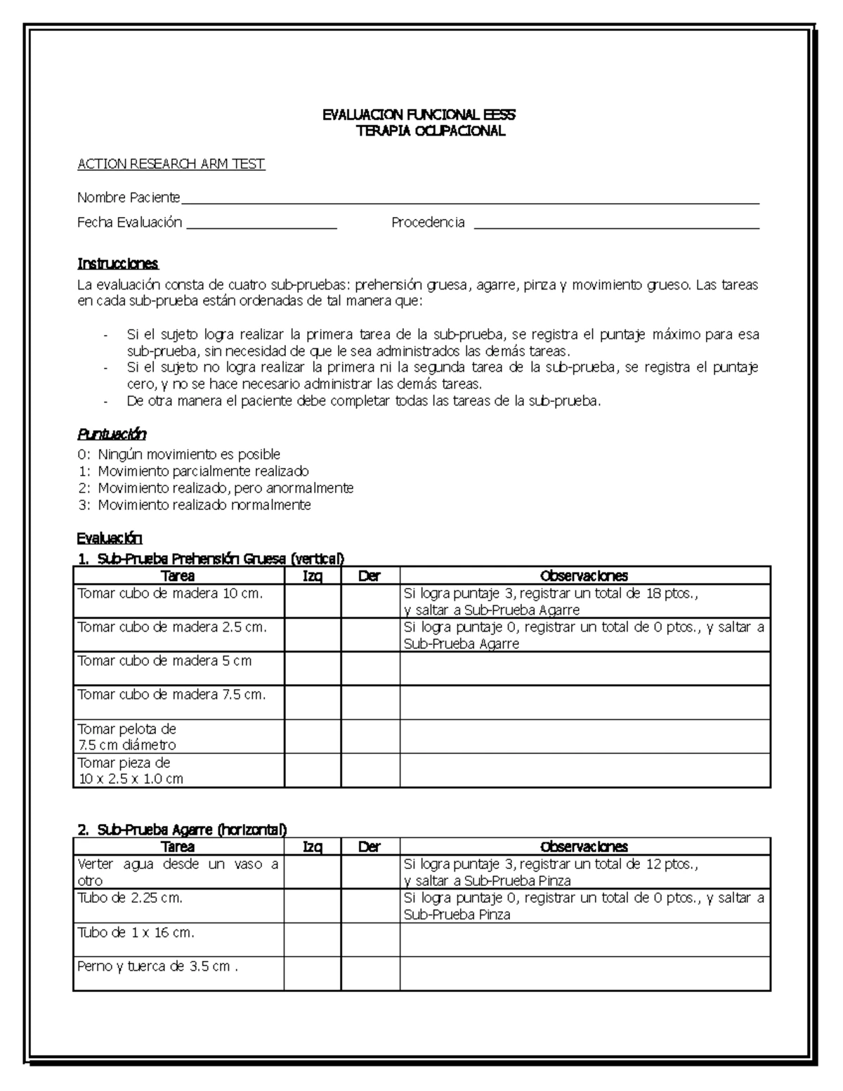 ARAT - pauta de evaluación - EVALUACION FUNCIONAL EESS TERAPIA ...