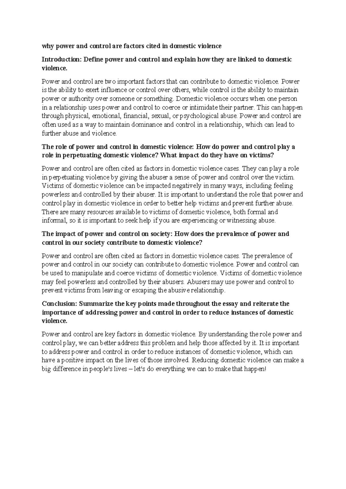 Understanding Power and Control in Domestic Violence Issues - Studocu