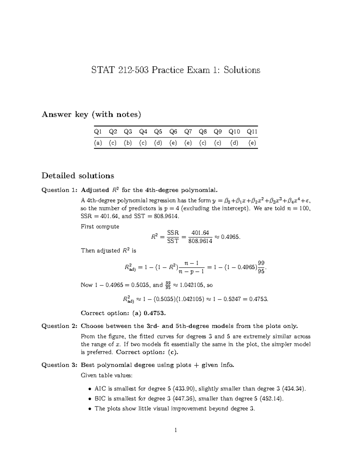STAT Practice Exam 1: Detailed Solutions and Answer Key - Studocu