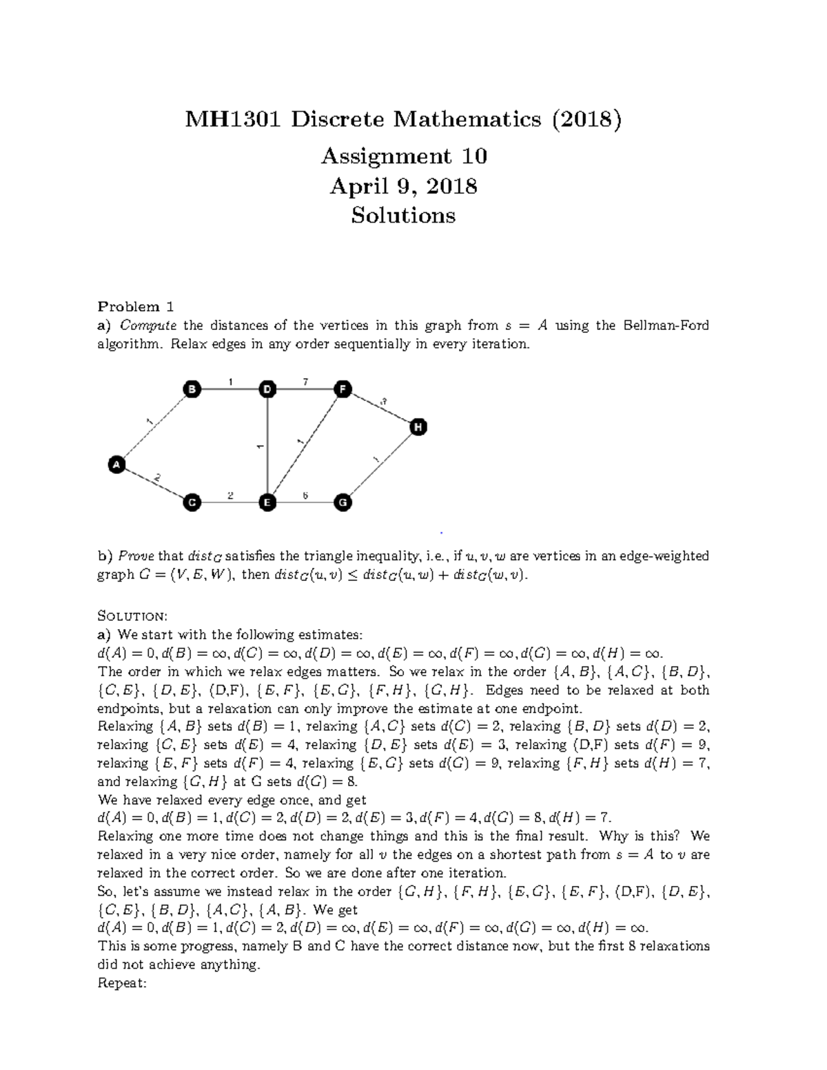 Tutorial 10 Solution - Discrete Mathematics assign - MH1301 Discrete ...