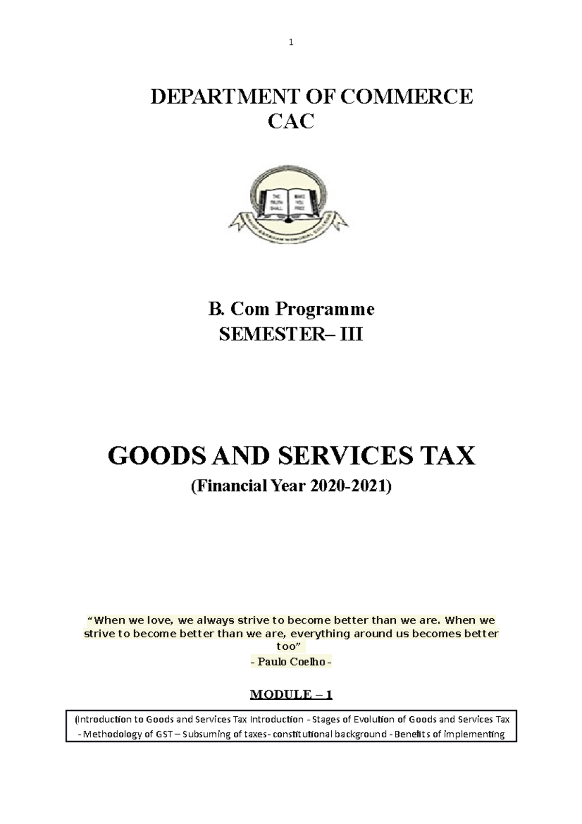 GST Module 1: Introduction to Goods and Services Tax (FY 2020-21) - Studocu