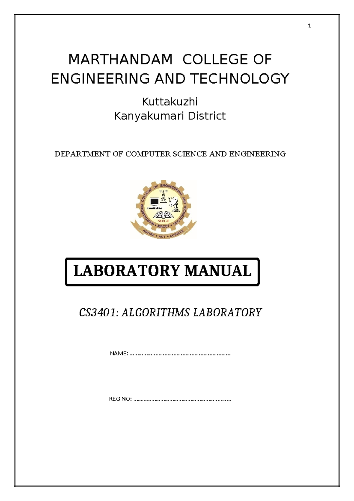 CSE CS3401: Algorithms Lab Manual - Final Report and Implementations - Studocu