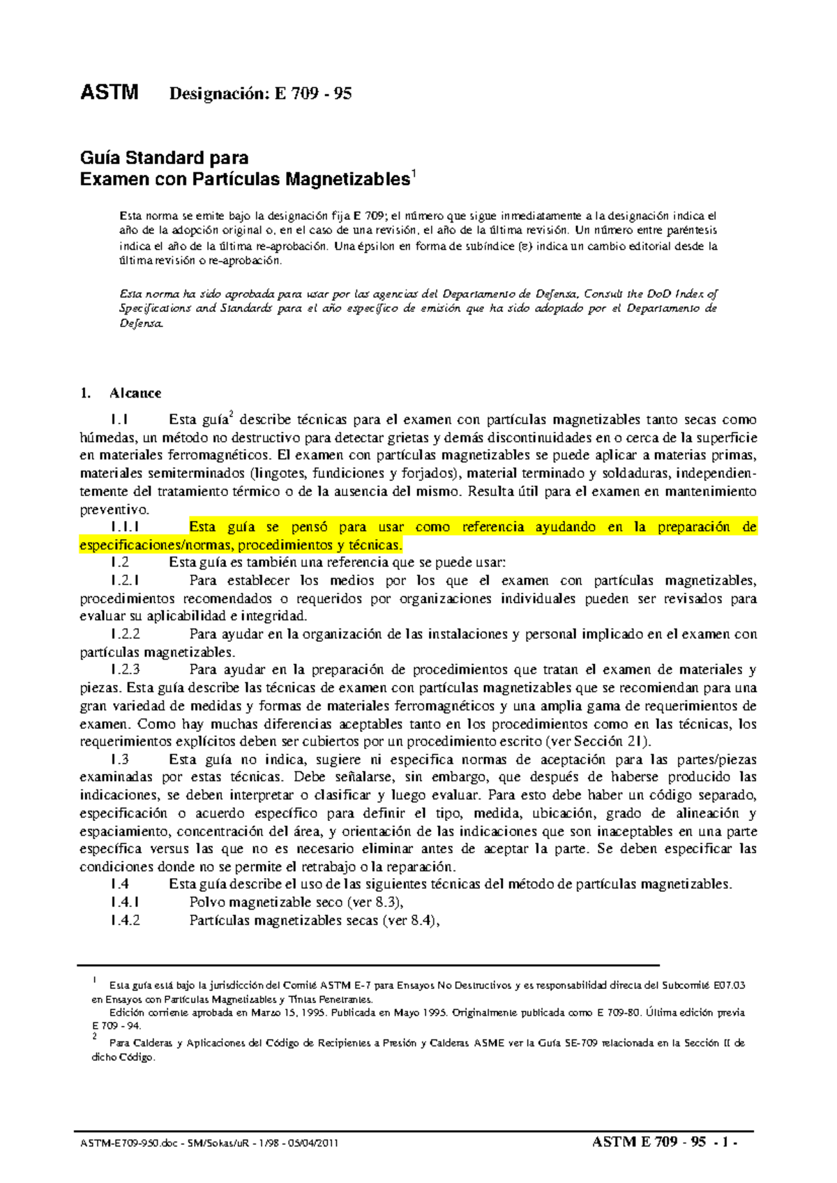 Guía Estándar ASTM E709-95 para Examen con Partículas Magnetizables ...