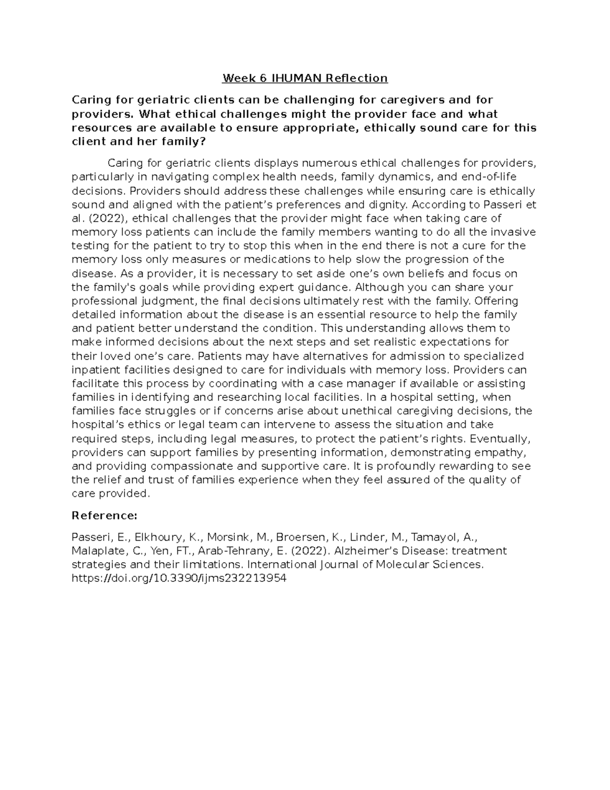 Week 6 IHUMAN Reflection on Ethical Challenges in Geriatric Care - Studocu