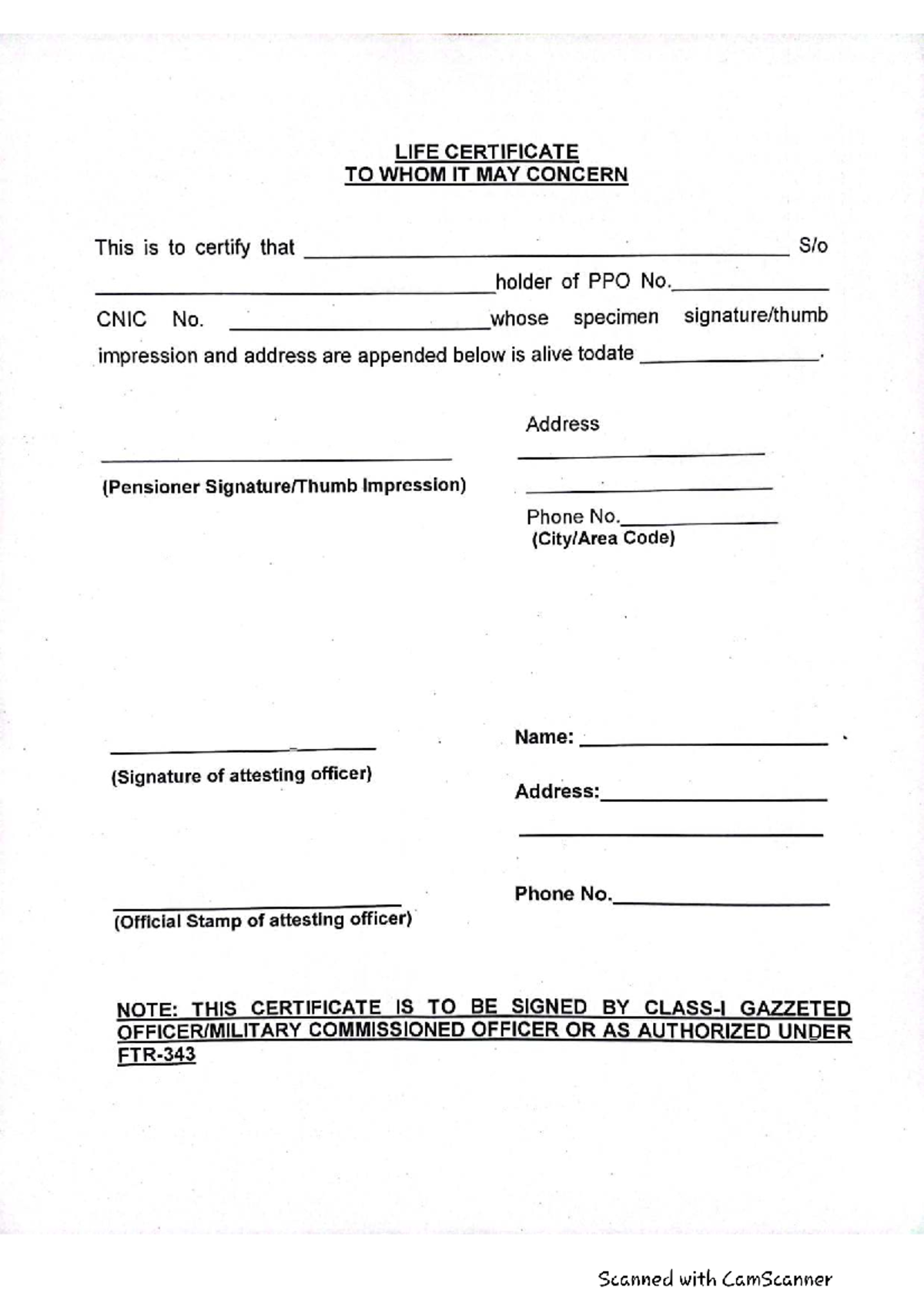 LIFE CERTIFICATE TO WHOM IT MAY CONCERN - PPO No. CNIC No. - Studocu