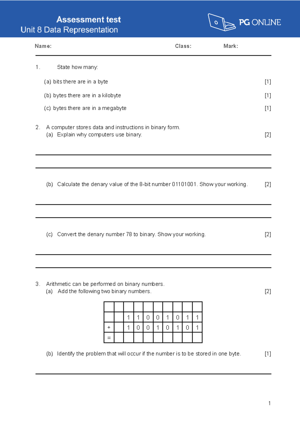 Unit 2 Assessment Test - Data Representation in Computing - Studocu