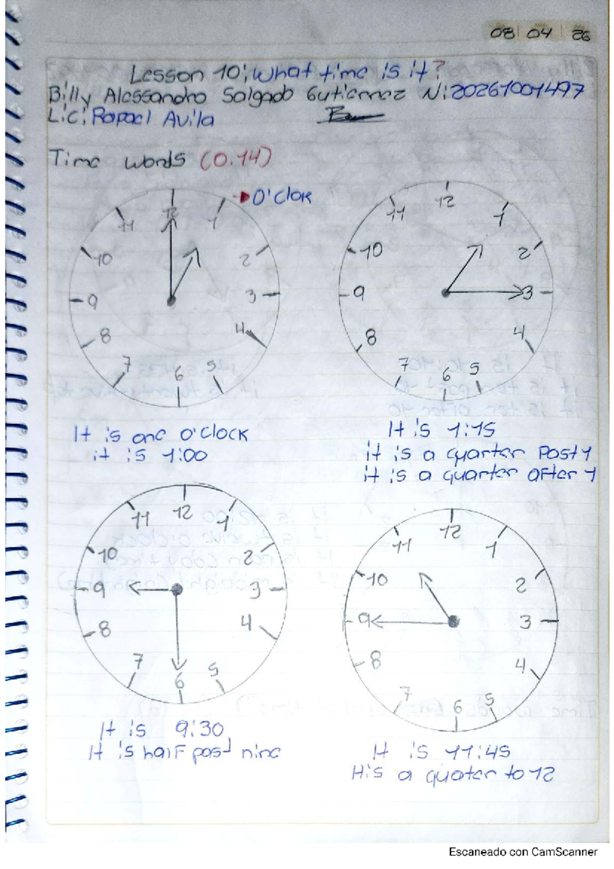 08 04 26 Lesson: Understanding Time in English - Billy Salgado - Studocu