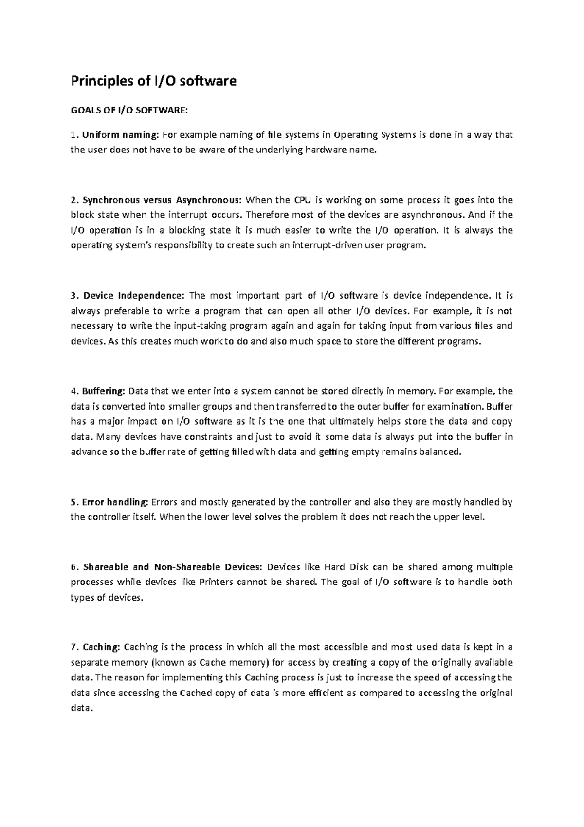 Principles of I O Software - Principles of I/O software GOALS OF I/O ...