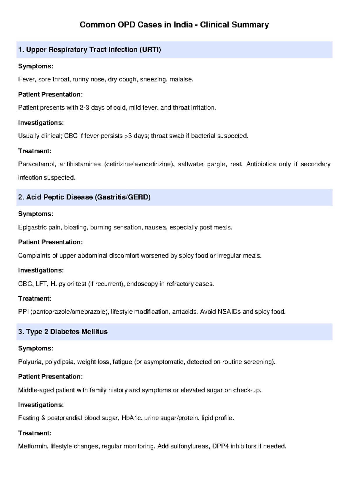 Common OPD Cases in India: Clinical Summary and Treatment Guide - Studocu