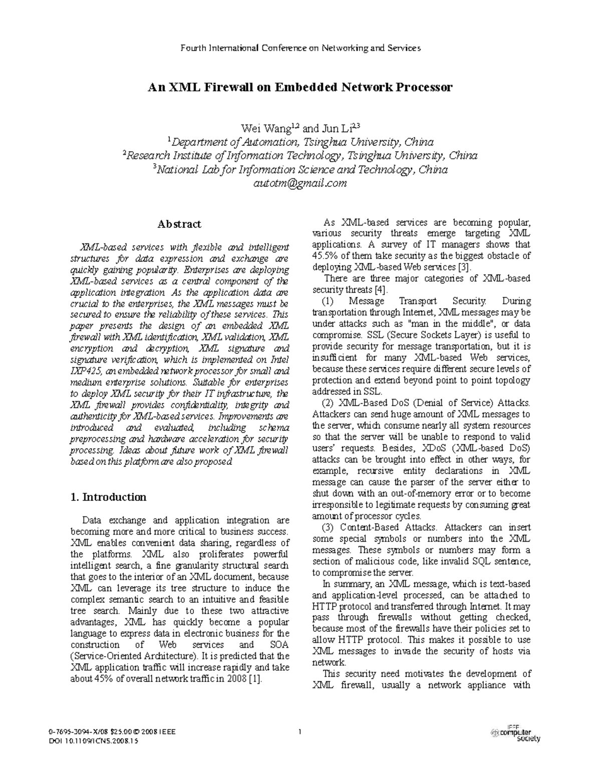 XML Firewall Design and Implementation on Embedded Network Processor ...