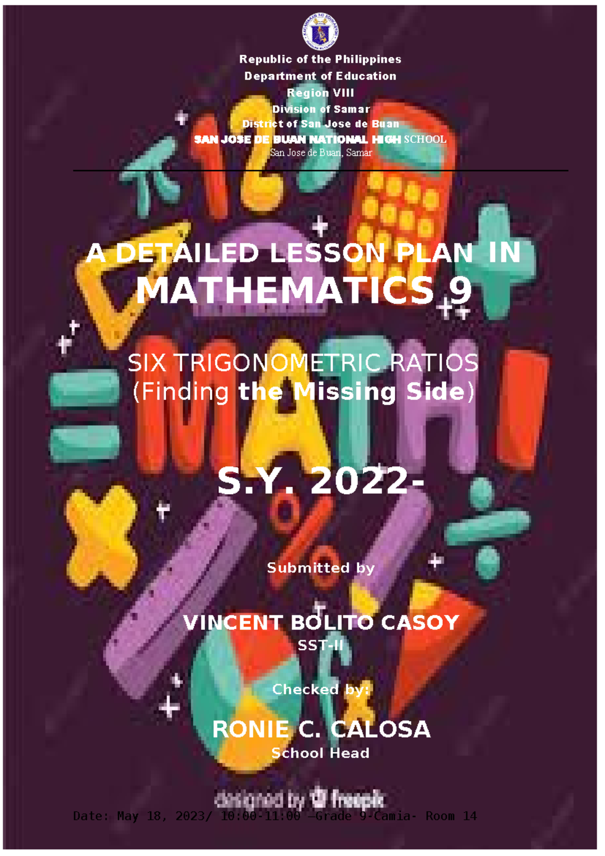 Detailed Lesson Plan on Trigonometric Ratios for Math 9 - Studocu