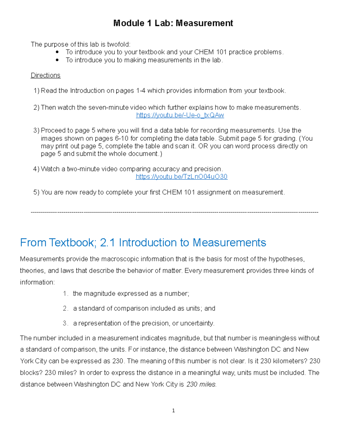 CHEM 101 Lab 1: Detailed Measurement Assignment Answers - Studocu