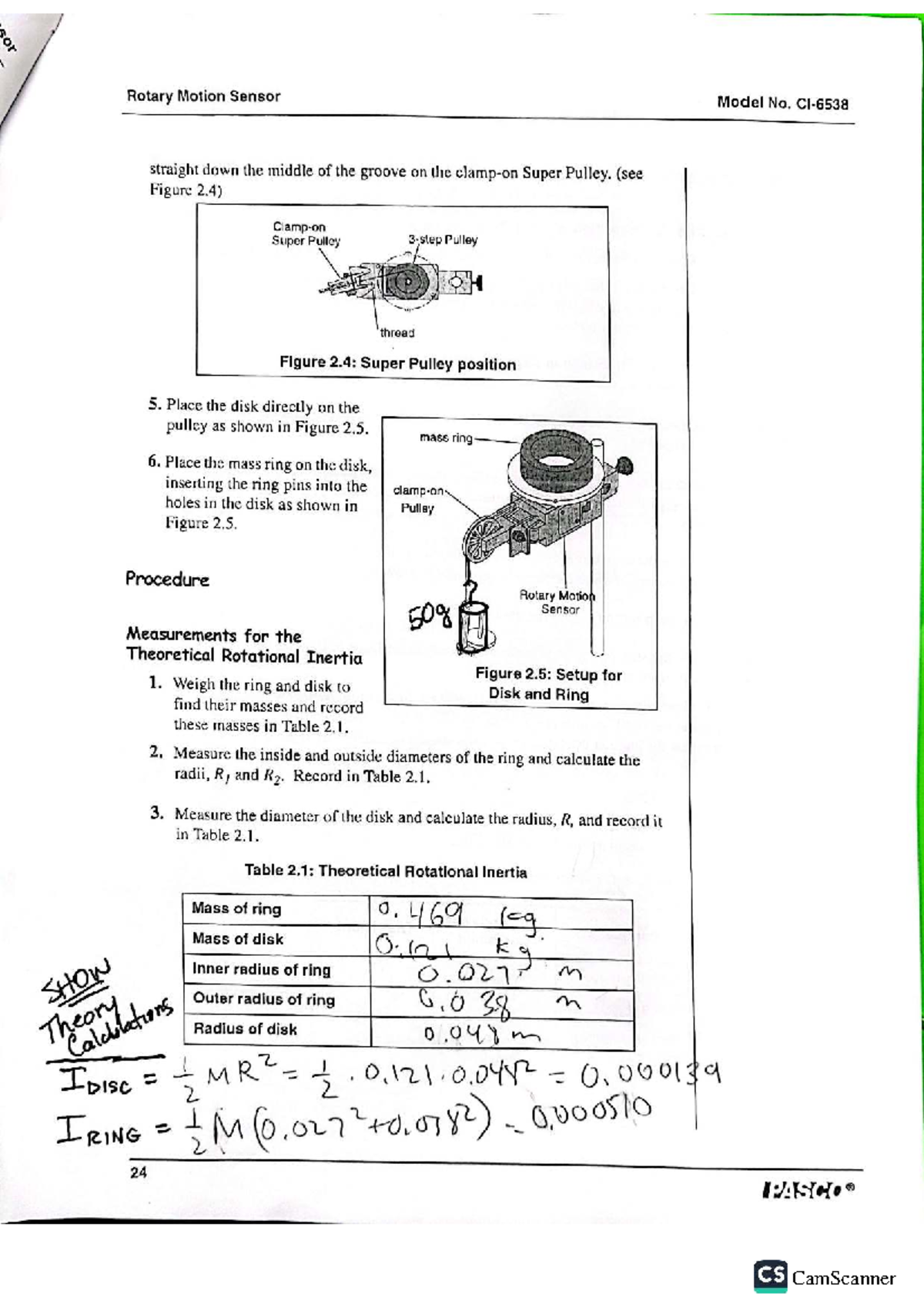 Rotary Motion Sensor Experiment: Theoretical vs. Experimental Inertia ...