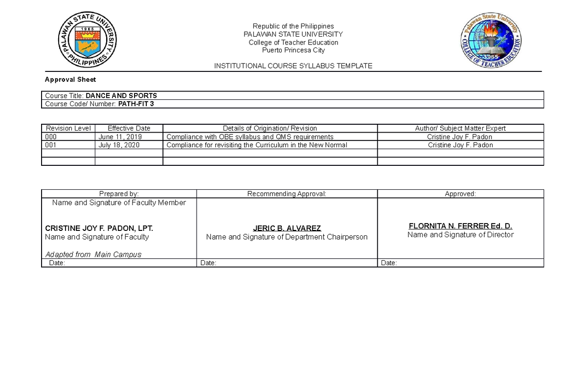 PATH-FIT 3 Course Syllabus: Dance and Sports - Revised for 2020 - Studocu