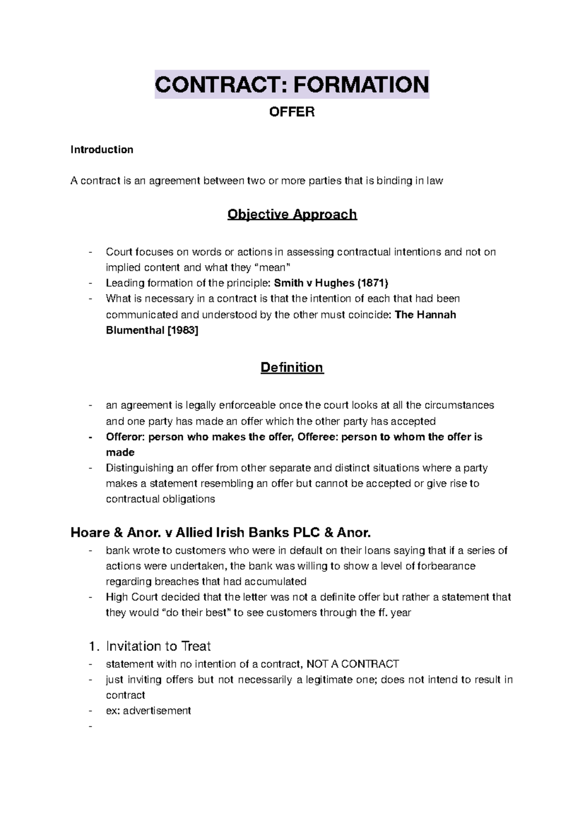 Contract Formation: Key Principles and Case Law Overview (LAW 101 ...