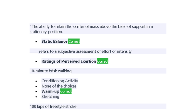 PE - Notes on Static Balance and Fitness Components - Studocu