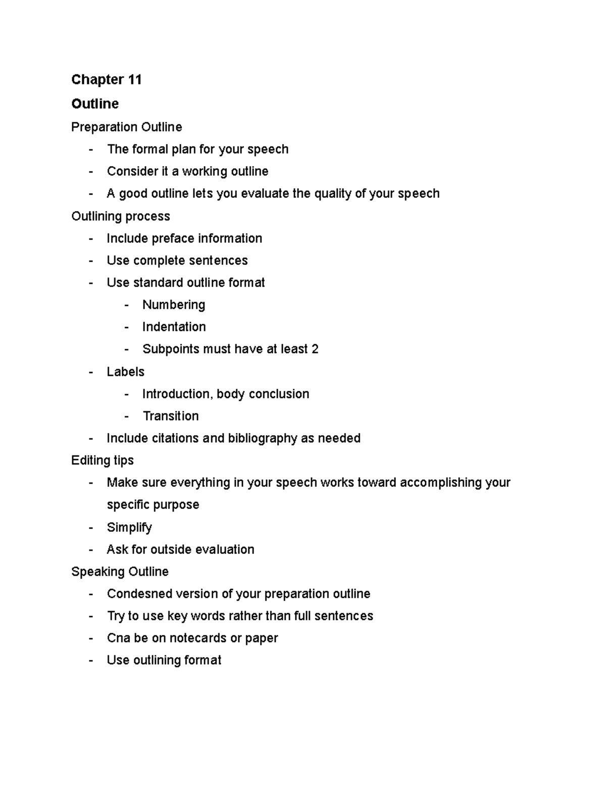 Public Speaking Chapters 11-12: Outlining & Speech Techniques - Studocu