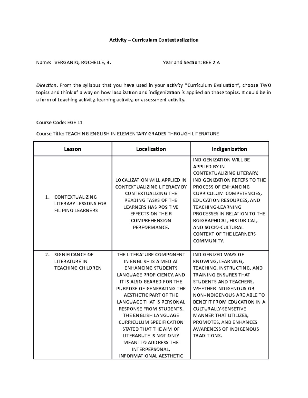Activity - Curriculum Contextualization - Activity – Curriculum ...