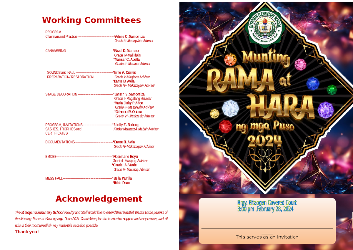 King & Queen Program 2024: Committee Roles & Acknowledgements - Studocu