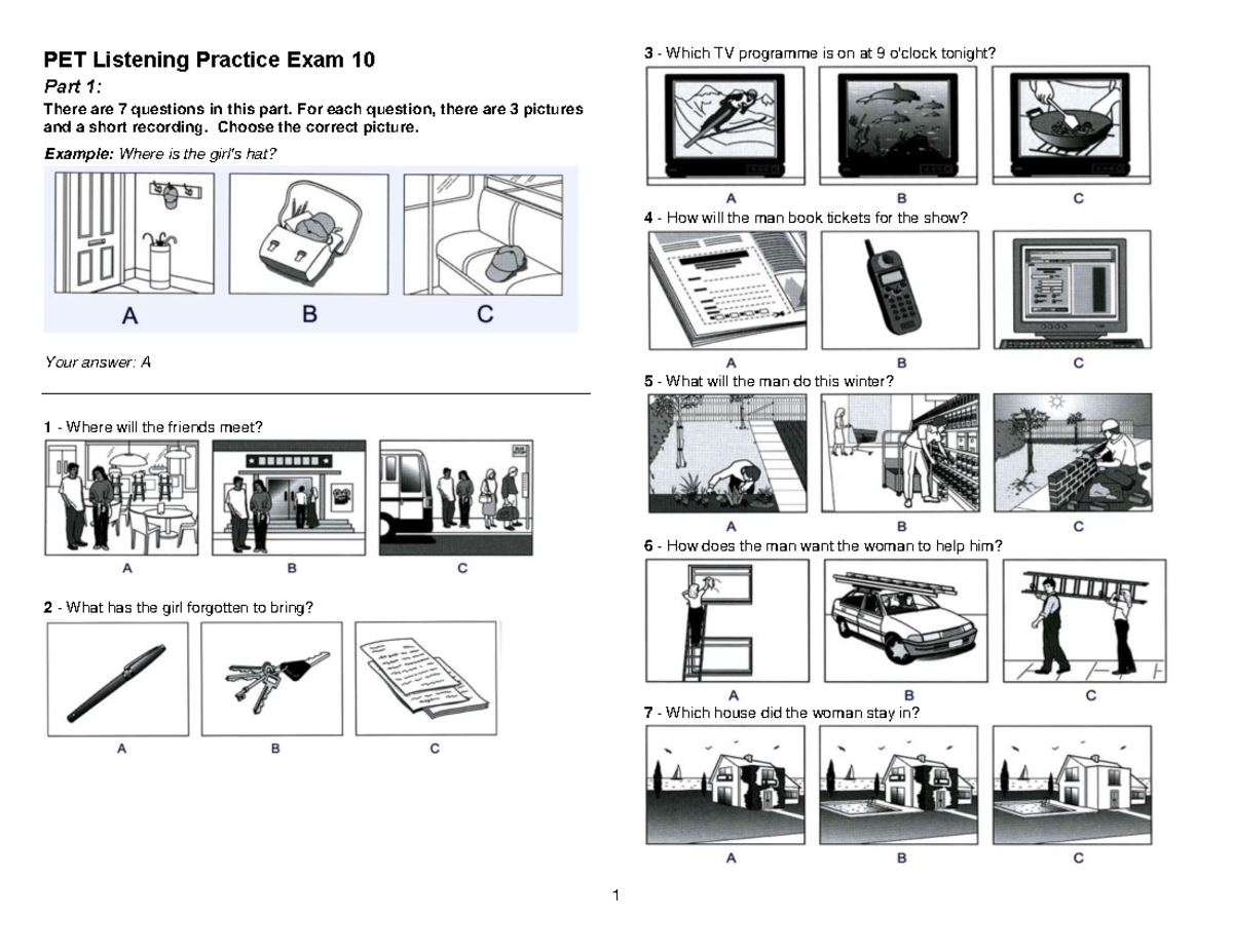 PET Listening Practice Exam 10: Questions & Answers Guide - Studocu