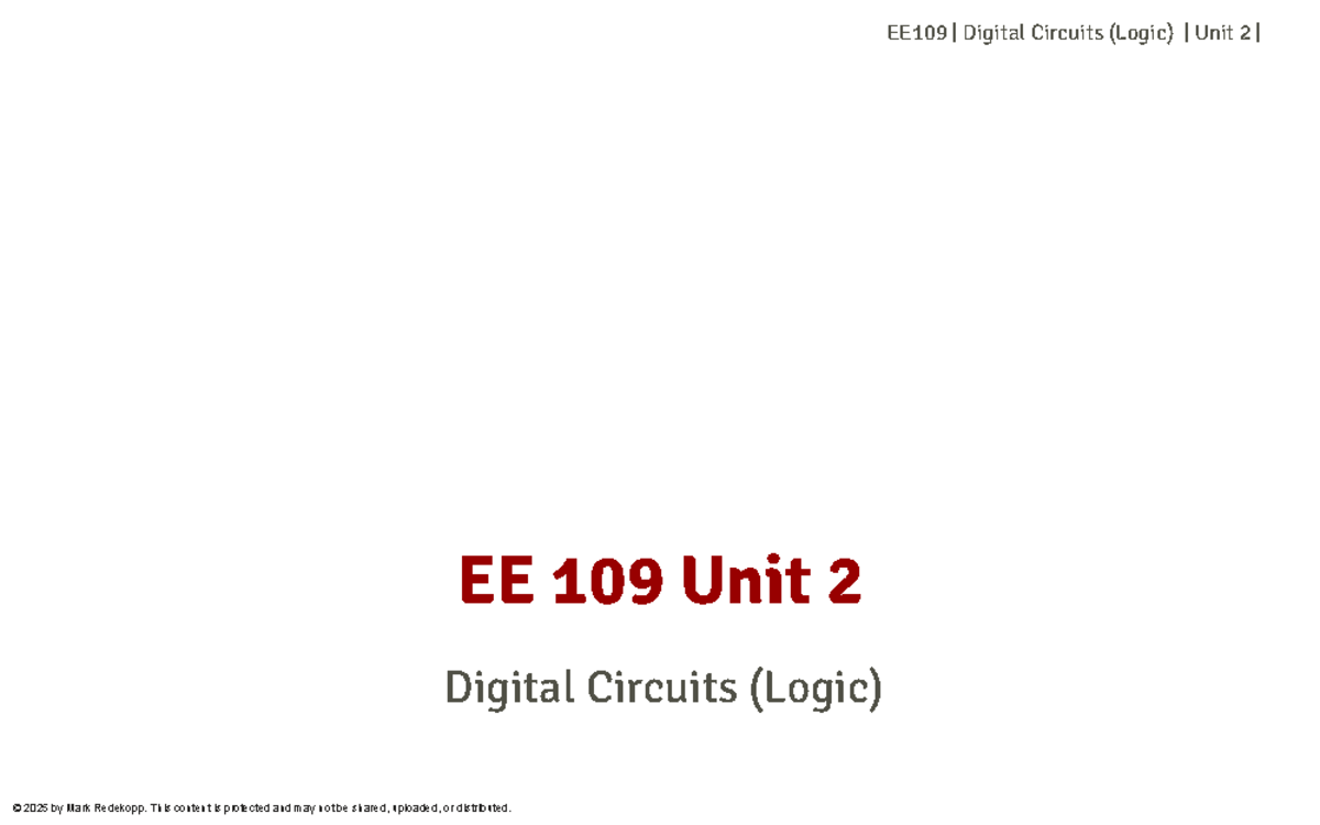EE109 Digital Circuits (Logic) Unit 2: Overview of Basic Concepts - Studocu