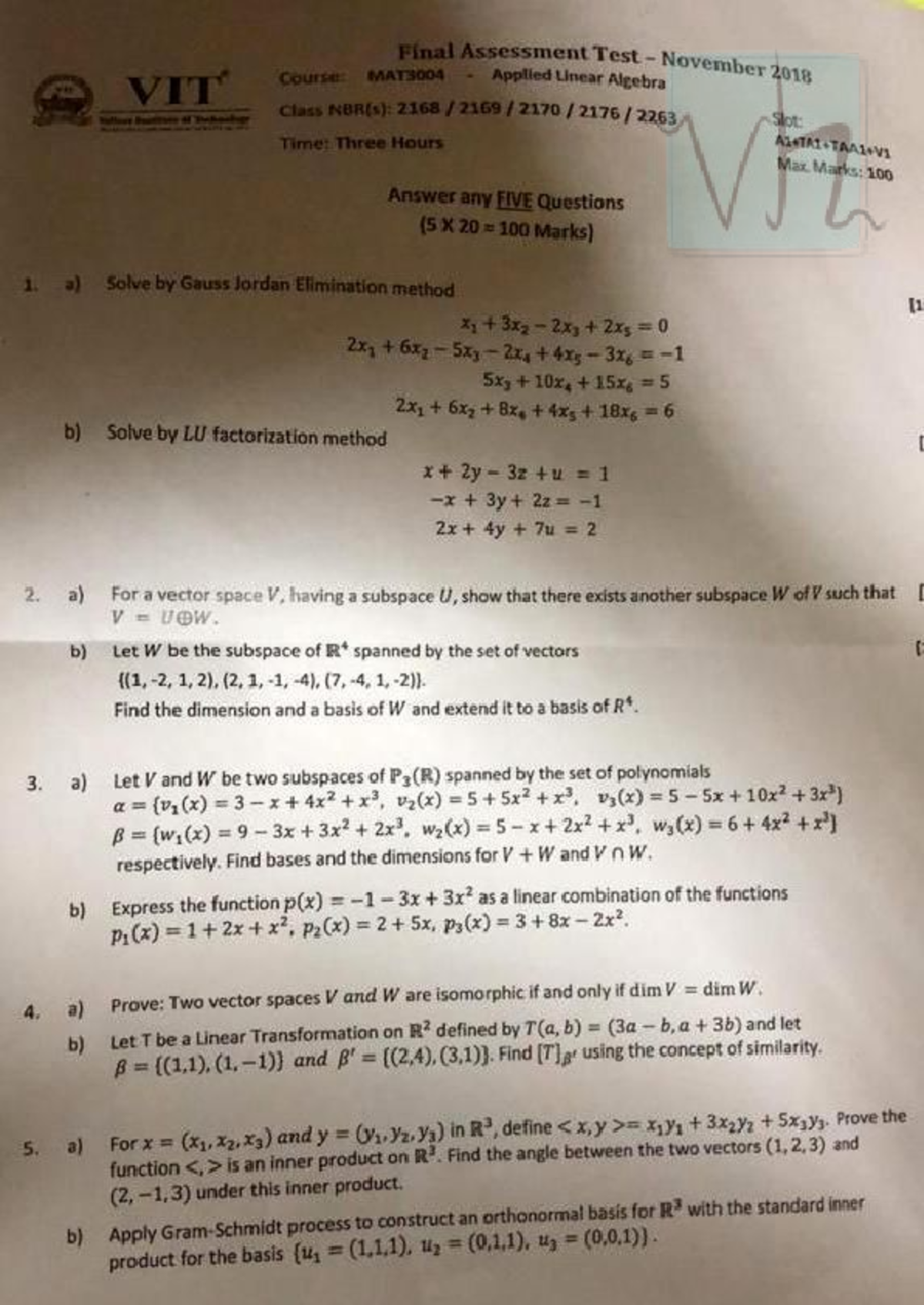 Final Assessment Test for MAT3004 Applied Linear Algebra - Nov 2018 ...