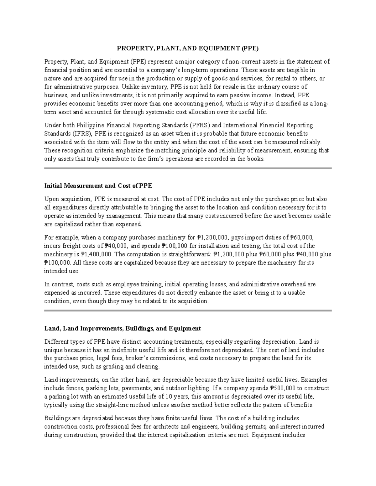 PROPERTY, PLANT, AND EQUIPMENT (PPE) OVERVIEW AND ACCOUNTING - Studocu