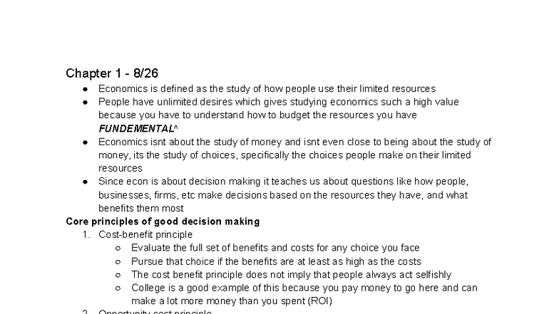 Microeconomics (Econ 101) Chapter 1: Understanding Economic Principles - Studocu