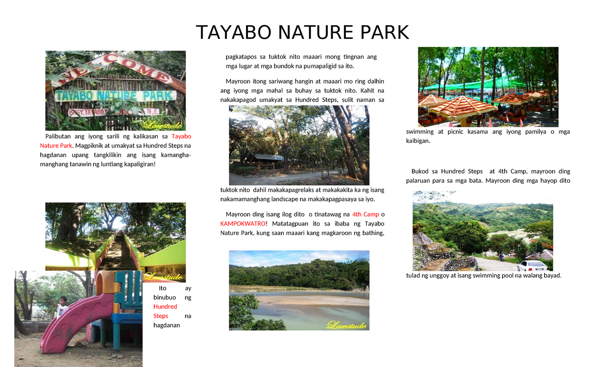 Tayabo Nature Park - Lecture Notes on Attractions and Activities - Studocu