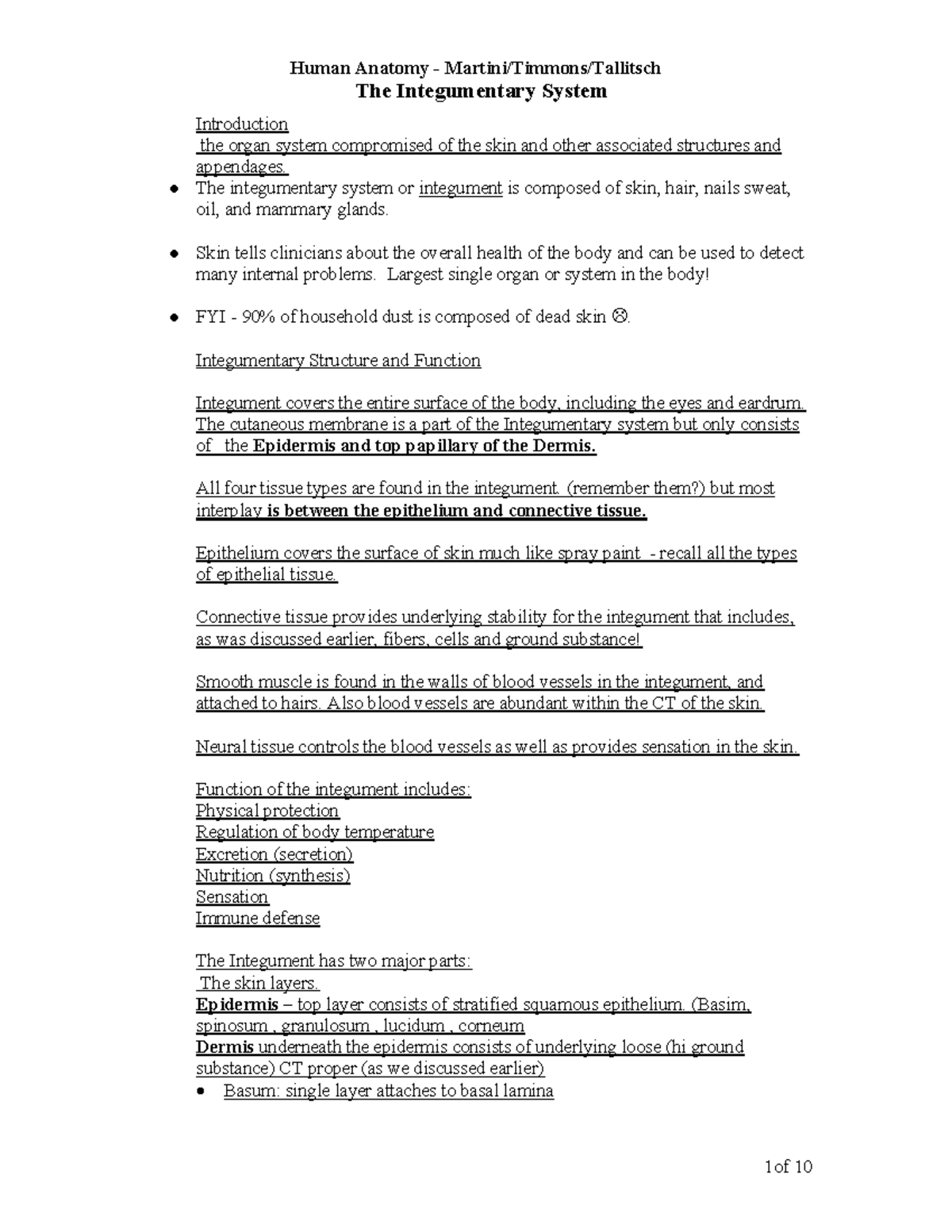 Human Anatomy - Integumentary System Overview (BIO 101) - Studocu