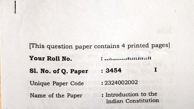 PYQ for GE - Introduction to the Indian Constitution (Paper Code ...