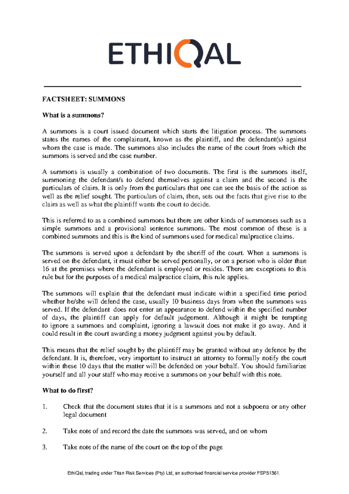 Understanding Summons: Key Facts and Procedures - Studocu